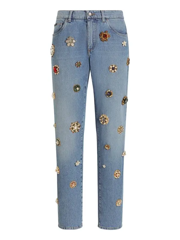 Dolce & Gabbana Embellished Straight Leg Jeans - Multicolor