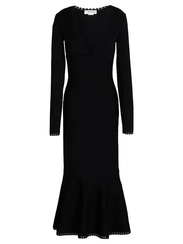 Victoria Beckham Fluted Knitted Midi Dress - Black
