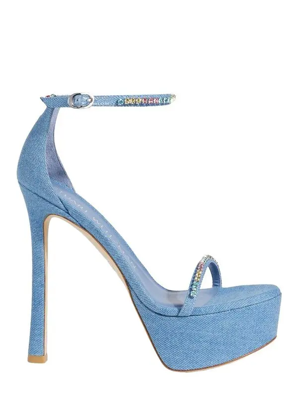 STUART WEITZMAN Crystal-embellished Denim Platform Sandals - Light Denim