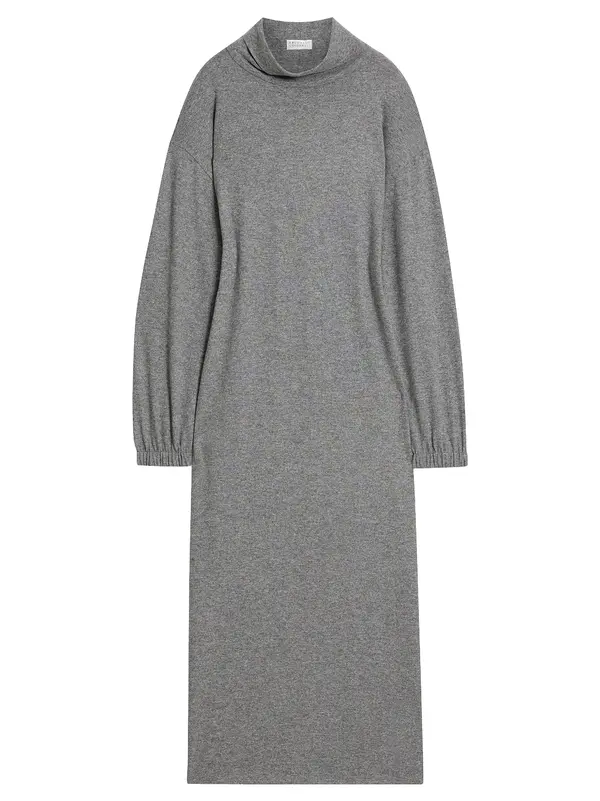 Brunello Cucinelli Cashmere Turtleneck Midi Dress - Gray