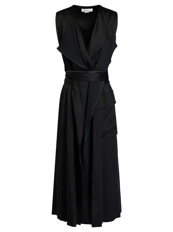 Victoria Beckham Draped Satin Midi Wrap Dress - Black