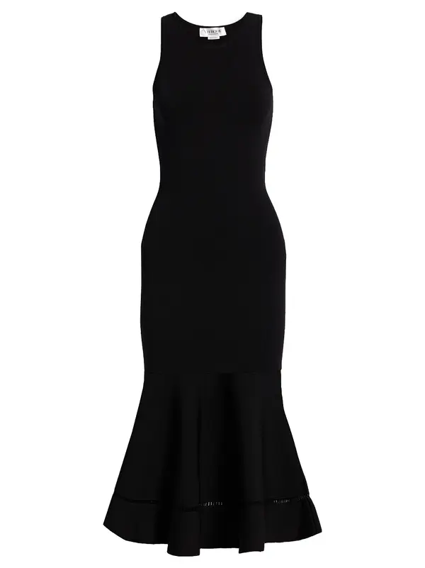 Victoria Beckham Fluted Stretch-knit Midi Dress - Black