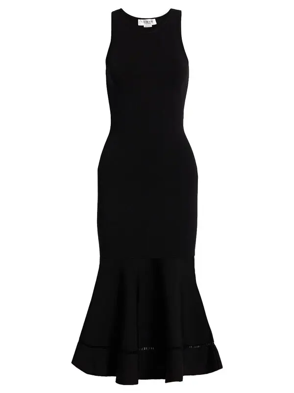 Victoria Beckham Fluted Stretch-knit Midi Dress - Black