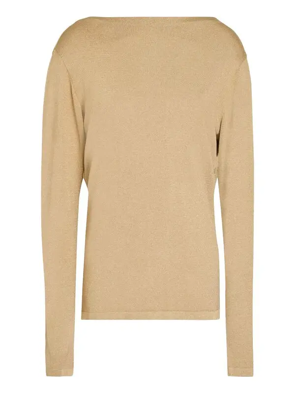 Alberta Ferretti Draped Metallic Knitted Sweater - Gold