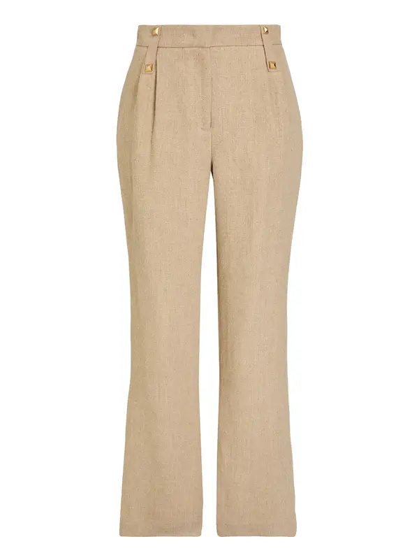 Alberta Ferretti Studded Pleated Linen Pants - Beige