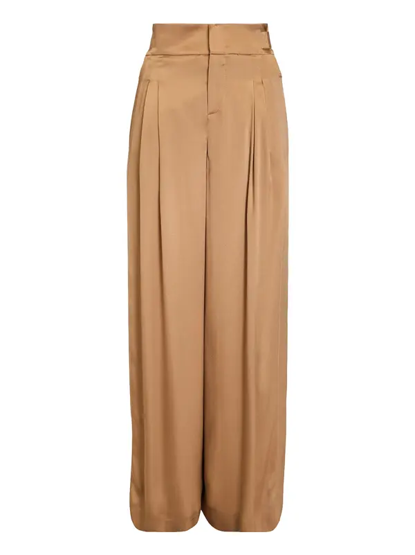 Alberta Ferretti Pleated Satin-crepe Wide-leg Pants - Camel