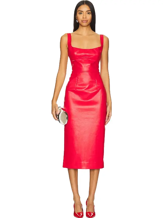 Bardot Kassy Faux Leather Dress - Famous Red