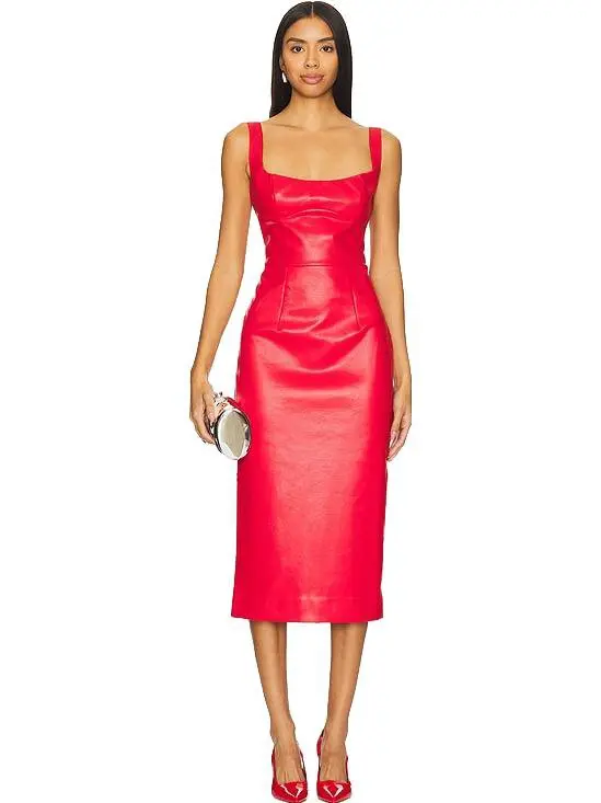 Bardot Kassy Faux Leather Dress - Famous Red