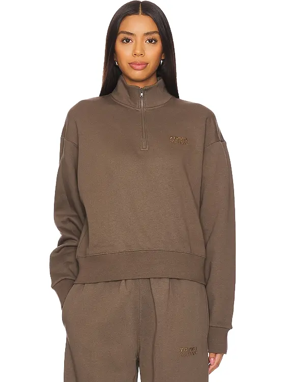 7 DAYS ACTIVE Organic Fitted Half Zip - Major Brown
