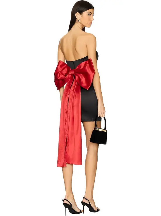 Bardot Eleni Bow Back Satin Mini Dress - Black & Red