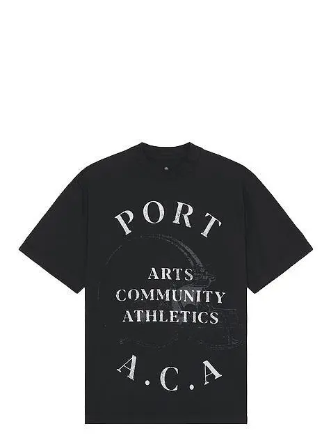 PORT A.C.A Grid Tee In Black - Faded Black