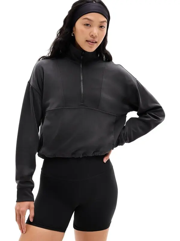 Athleta Seasoft Rib Quarter Zip Popover - Black