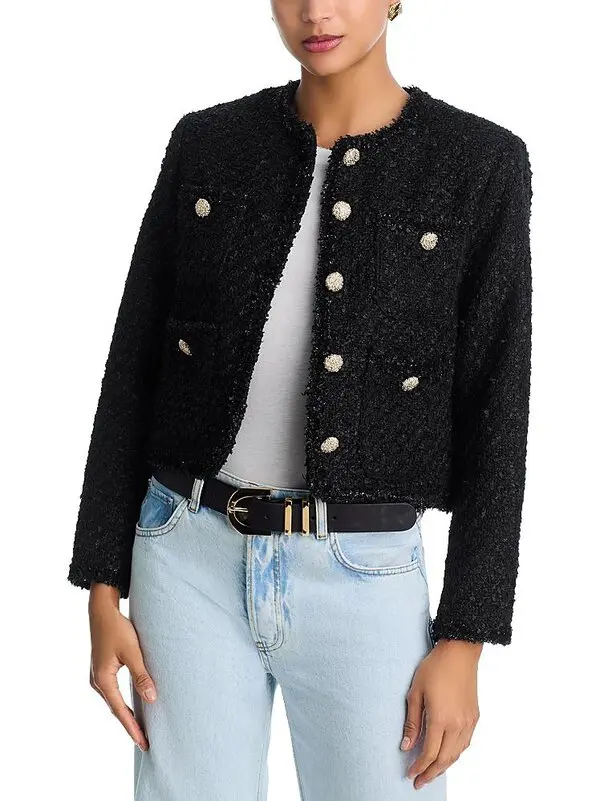 Aqua Tweed Collarless Jacket - Black