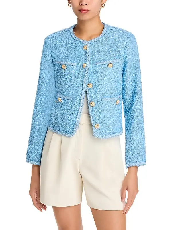 Aqua Tweed Collarless Jacket - Blue