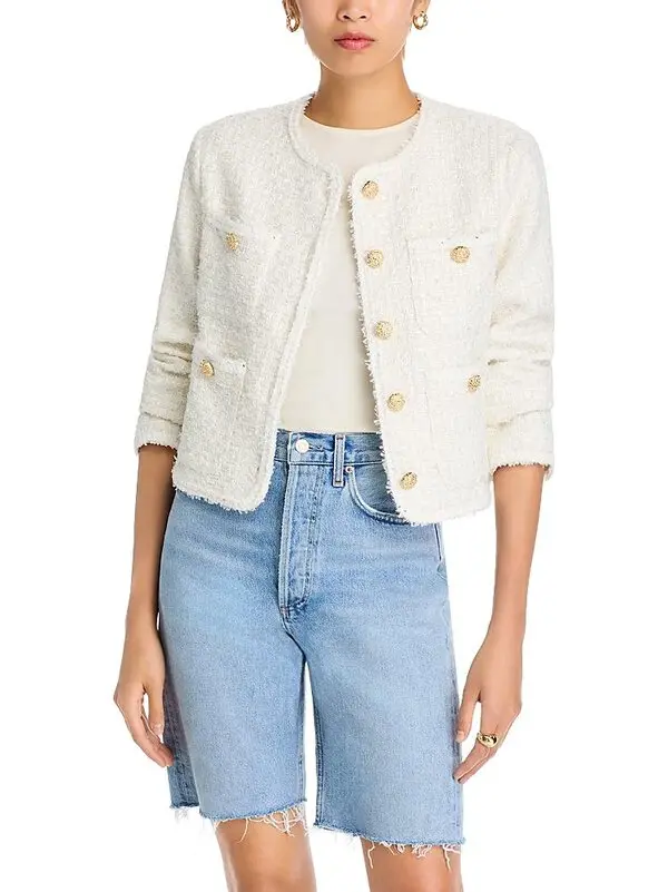Aqua Tweed Collarless Jacket - Ivory