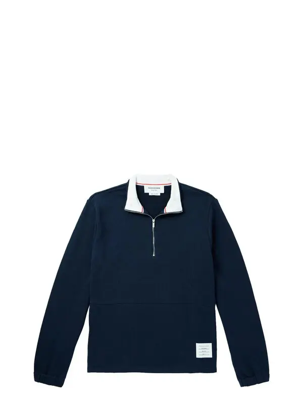 Thom Browne Logo-appliquéd Cotton-jersey Half-zip Sweatshirt - Blue