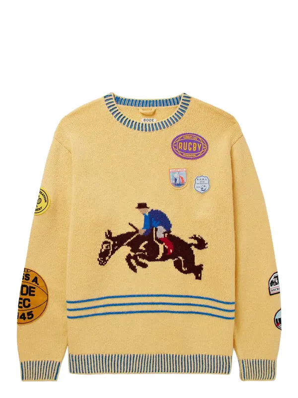 BODE Jockey Appliquéd Intarsia Alpaca And Wool-blend Sweater - Yellow