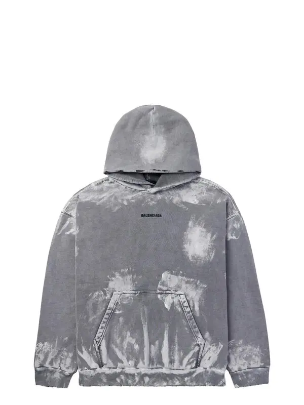 Balenciaga Logo-print Distressed Cotton-jersey Hoodie - Gray