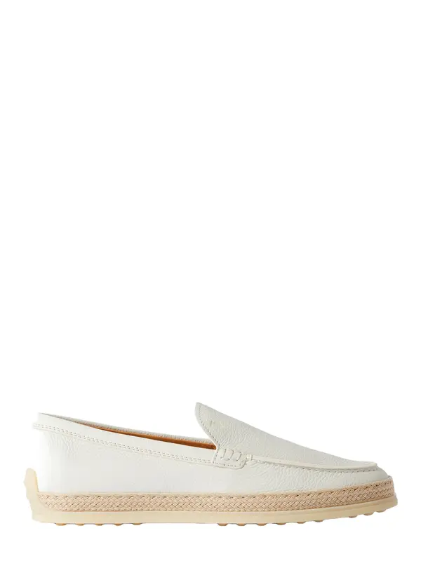TOD'S Raffia-trimmed Leather Loafers - White