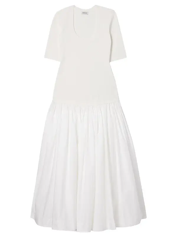 Simkhai Patton Paneled Pleated Midi Dress - White