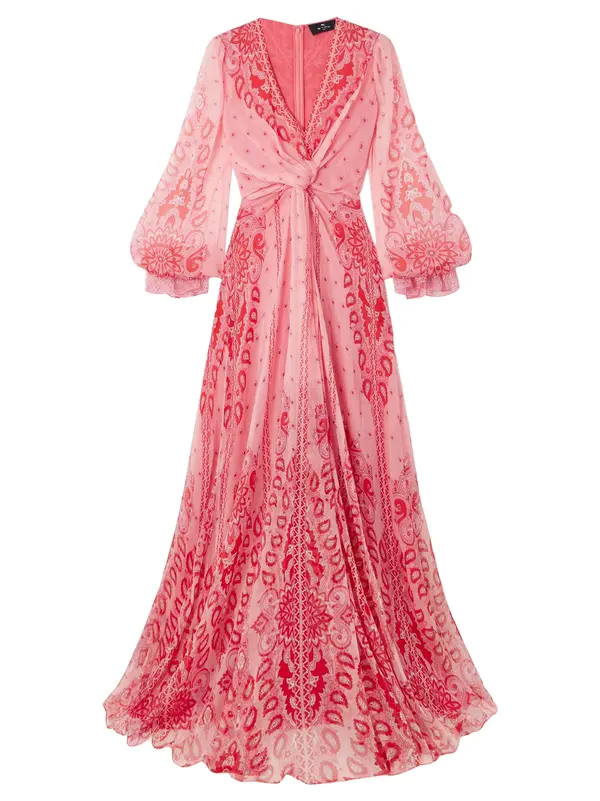 Etro Tiered Paisley-print Silk-crepon Maxi Dress - Pink