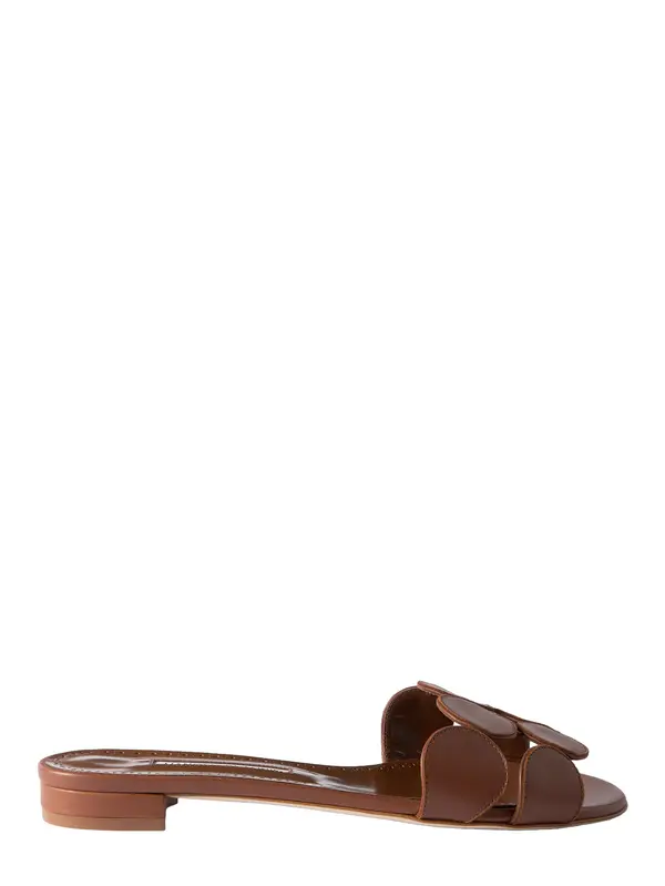 Manolo Blahnik Leather Cutout Slides - Brown
