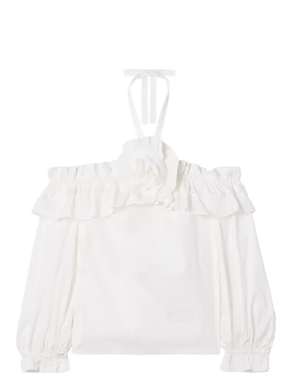 Carolina Herrera Off-the-shoulder Ruffled Appliquéd Blouse - White