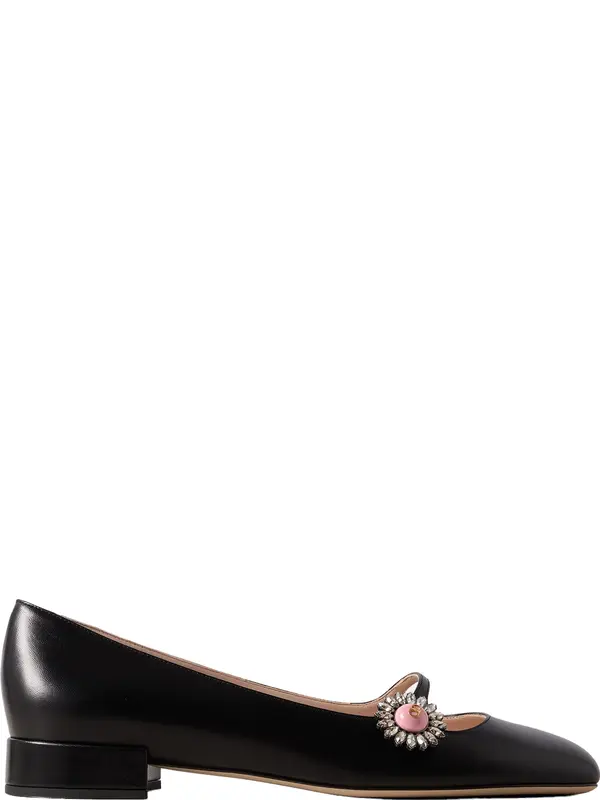 Valentino Garavani Ballerina 20 Embellished Leather Flats - Black
