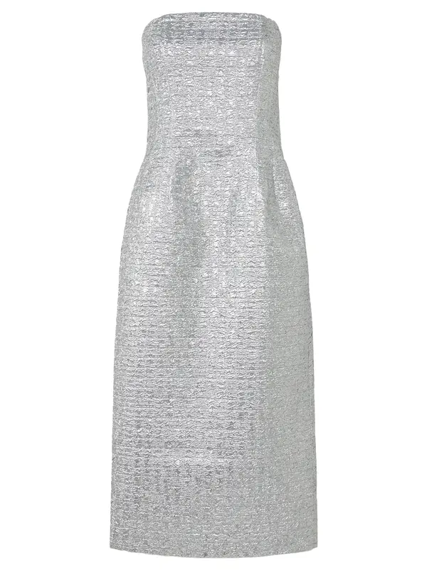 EMILIA WICKSTEAD Leila Metallic Cloqué Midi Dress - Silver