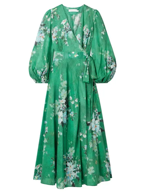 Zimmermann Everley Floral-print Midi Wrap Dress - Green