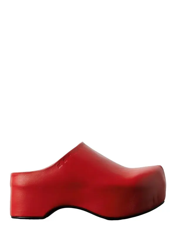 Marni Sabot Leather Platform Clogs - Red