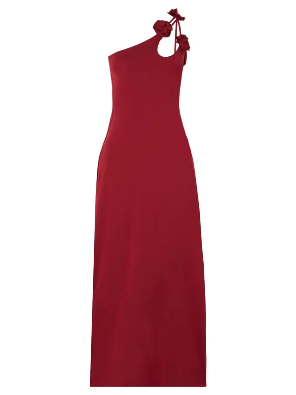 MAYGEL CORONEL Celosía One-shoulder Appliquéd Midi Dress - Red