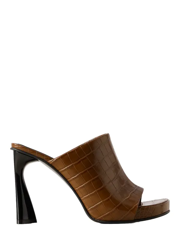 Stella McCartney Elsa Glossed Croc-effect Mules - Brown
