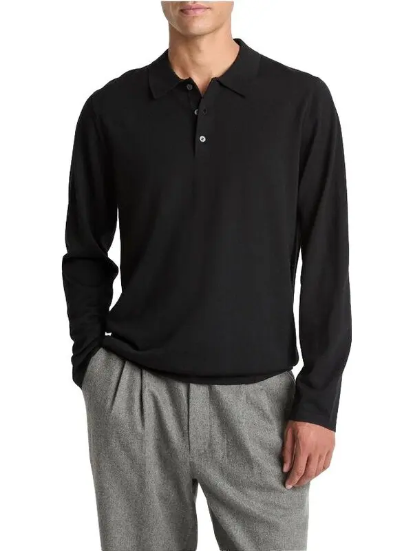 Vince Wool Polo Sweater - Black