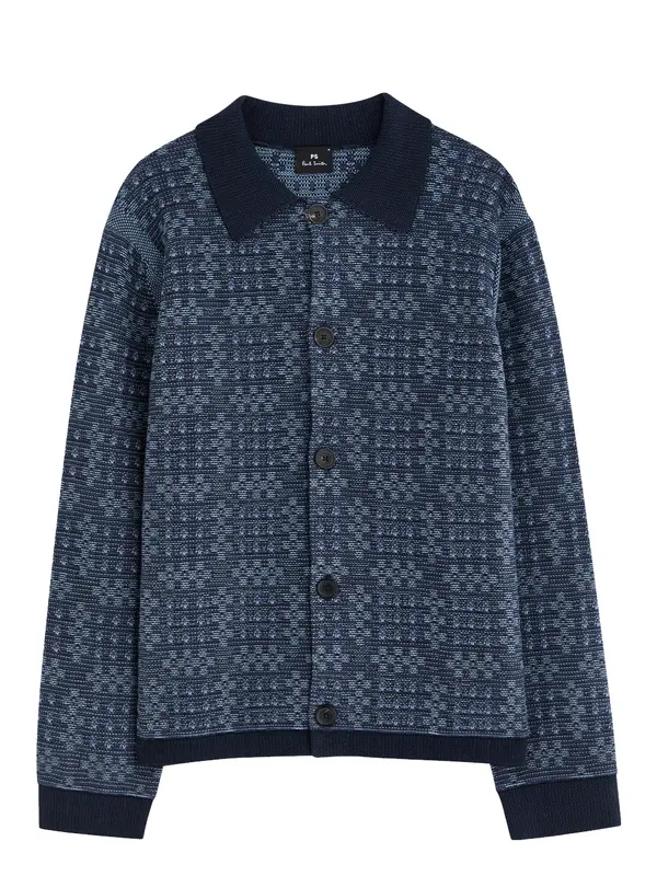 Paul Smith Patterned Intarsia Cotton Cardigan - Blue