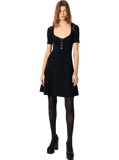 Maje Rib Knit Mini Dress - Black
