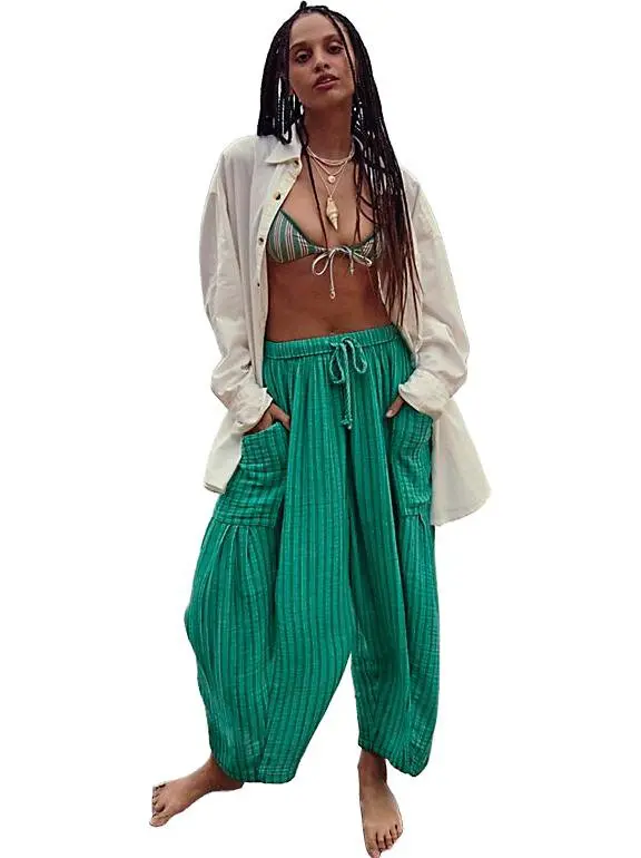 Free People Quinn Striped Pants - Kelly Green Combo