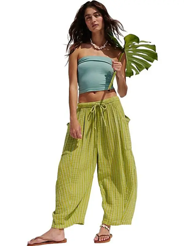 Free People Quinn Striped Pants - Key Lime