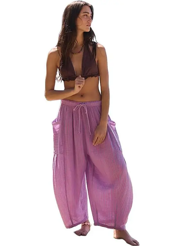 Free People Quinn Striped Pants - Plum Combo