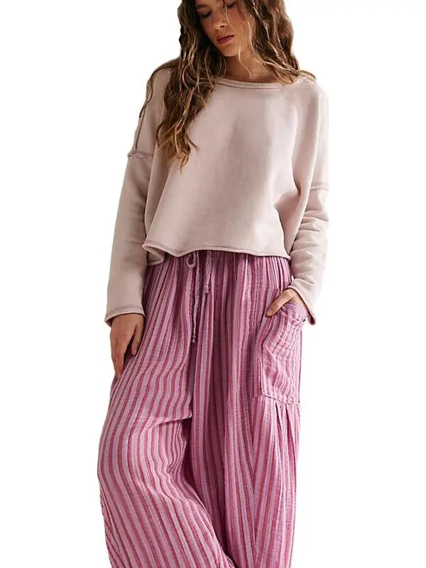 Free People Striped Harem Pants - Strawberry Combo