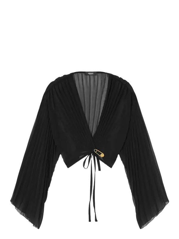 Versace Safety Pin Cover-up Pleated Top - Black