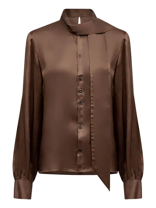 MAISON MARGIELA Tie-neck Satin Shirt - Brown