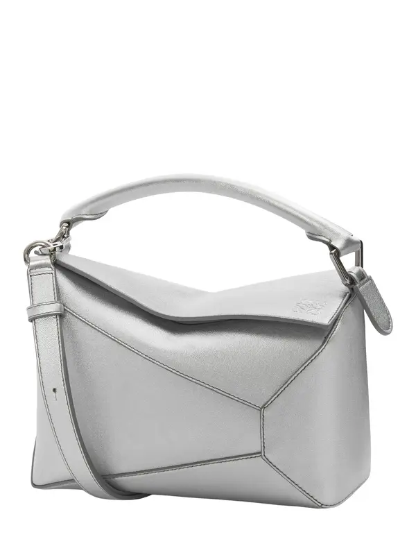 Loewe Small Metallic Leather Puzzle Top-handle Bag - Silver