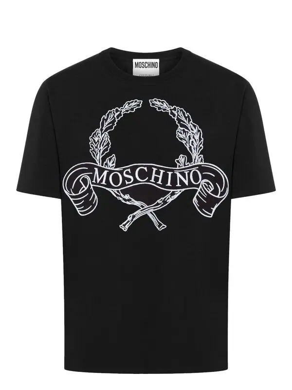 Moschino Laurel-print Jersey T-shirt - Black