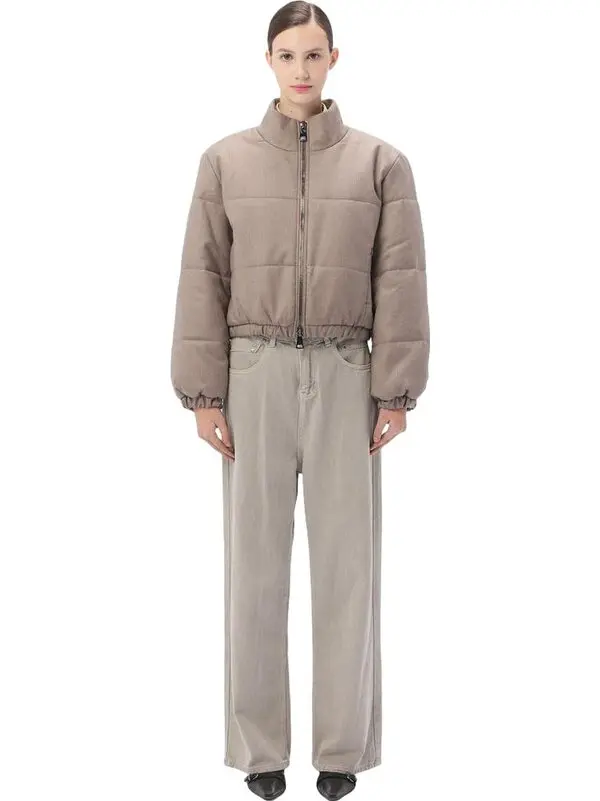 Gobi Cashmere Cropped High-neck Zip-up Jacket - Taupe