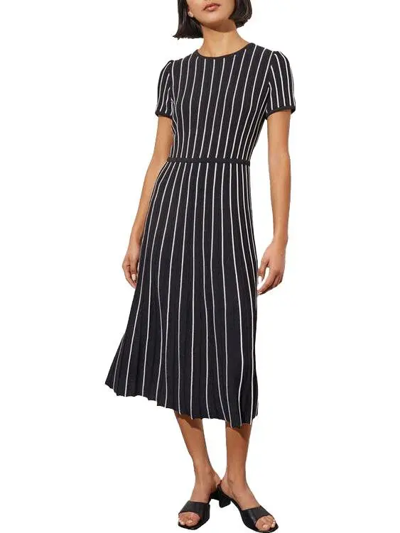 Ming Wang Modern Fit Stripe A-line Knit Dress - Black/ White