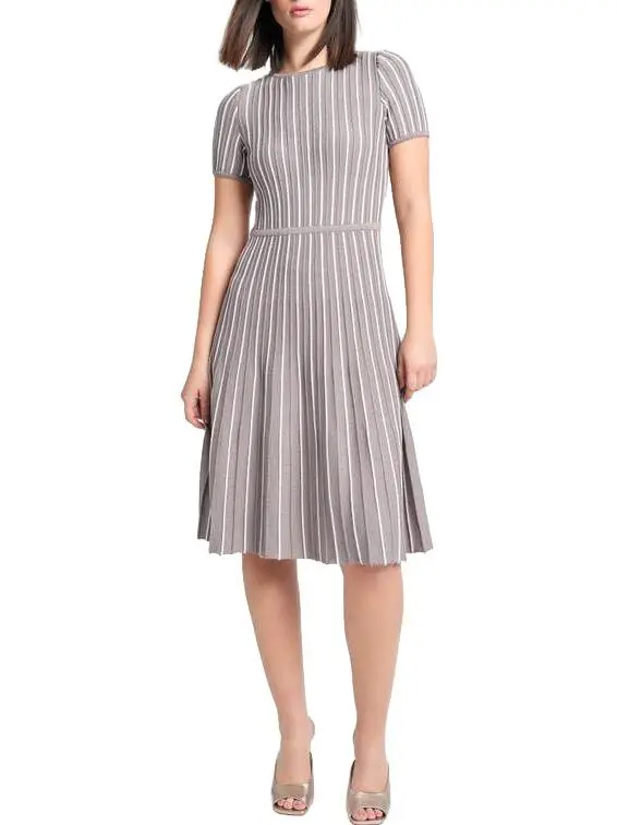 Ming Wang Modern Fit Stripe A-line Knit Dress - Mink/ White