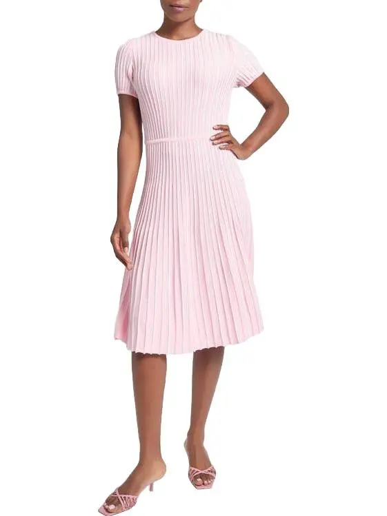 Ming Wang Modern Fit Stripe A-line Knit Dress - Rose/ White