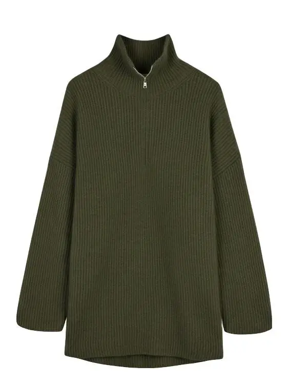 Gobi Cashmere Quarter-zip Ribbed Sweater - Avocado