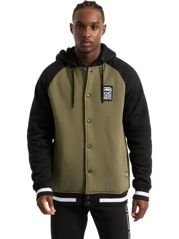 ECKO UNLTD. Baseball Faux Shearling Varsity Jacket - Olive